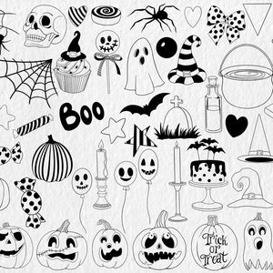 Black Line Halloween Clipart, Line Drawing, Doodle Clipart, Fall ...