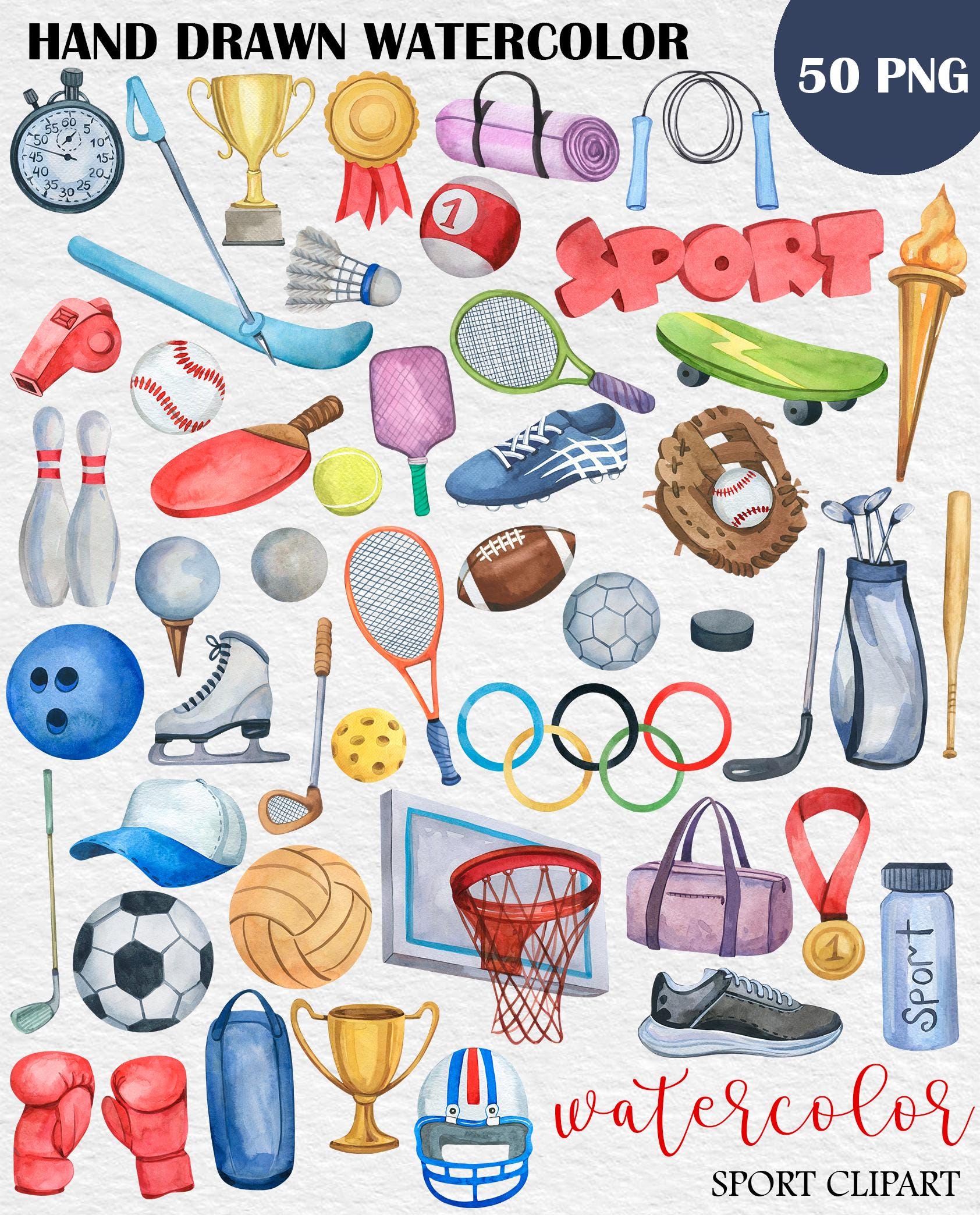 Watercolor Sport Clipart Sport Stickers, Sports Illustration ...