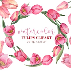 Watercolor Flowers Clipart, Tulip Clipart, Love PNG, Floral Wreath ...