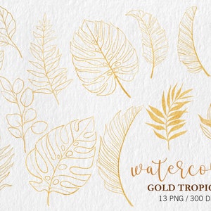 Gold Tropical Leaves Clipart, Doodle Clipart, Tropical Plant, PNG ...