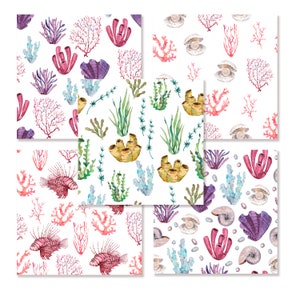 Watercolor Coral Reef Seamless Pattern, Ocean Coral Reef, Digital Sea ...