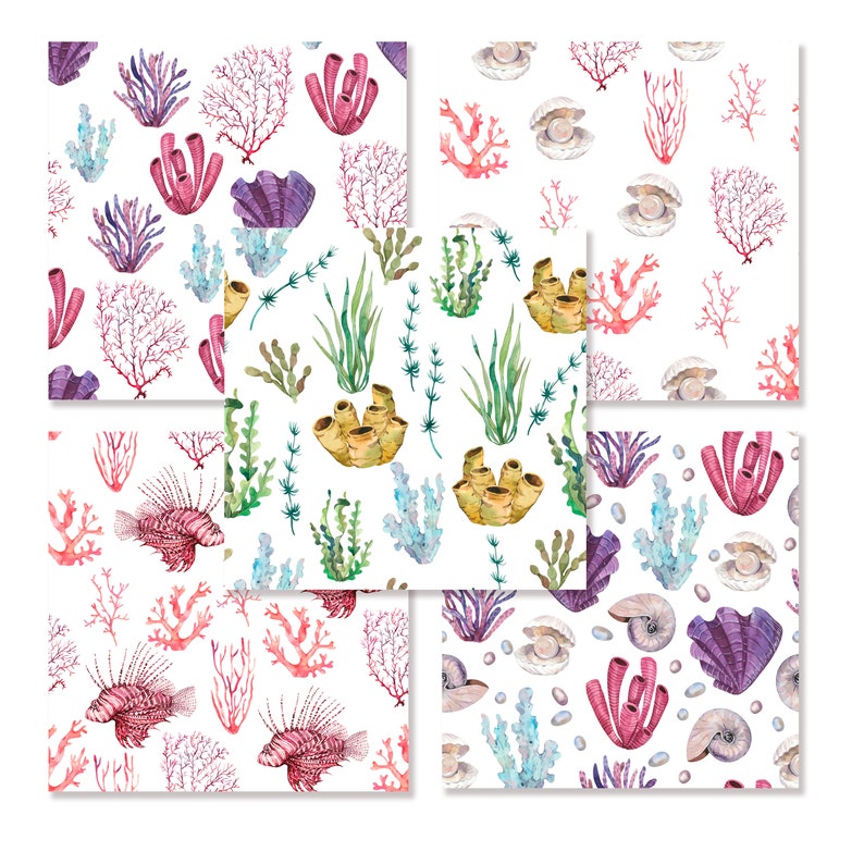 Watercolor Coral Reef Seamless Pattern, Ocean Coral Reef, Digital Sea ...