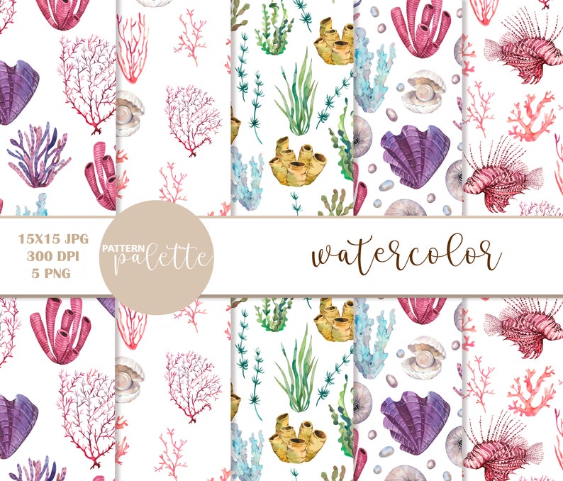 Watercolor Coral Reef Seamless Pattern, Ocean Coral Reef, Digital Sea ...