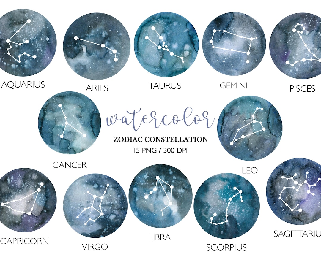 Watercolor Zodiac Constellations Clipart PNG, Astrology Star Signs ...