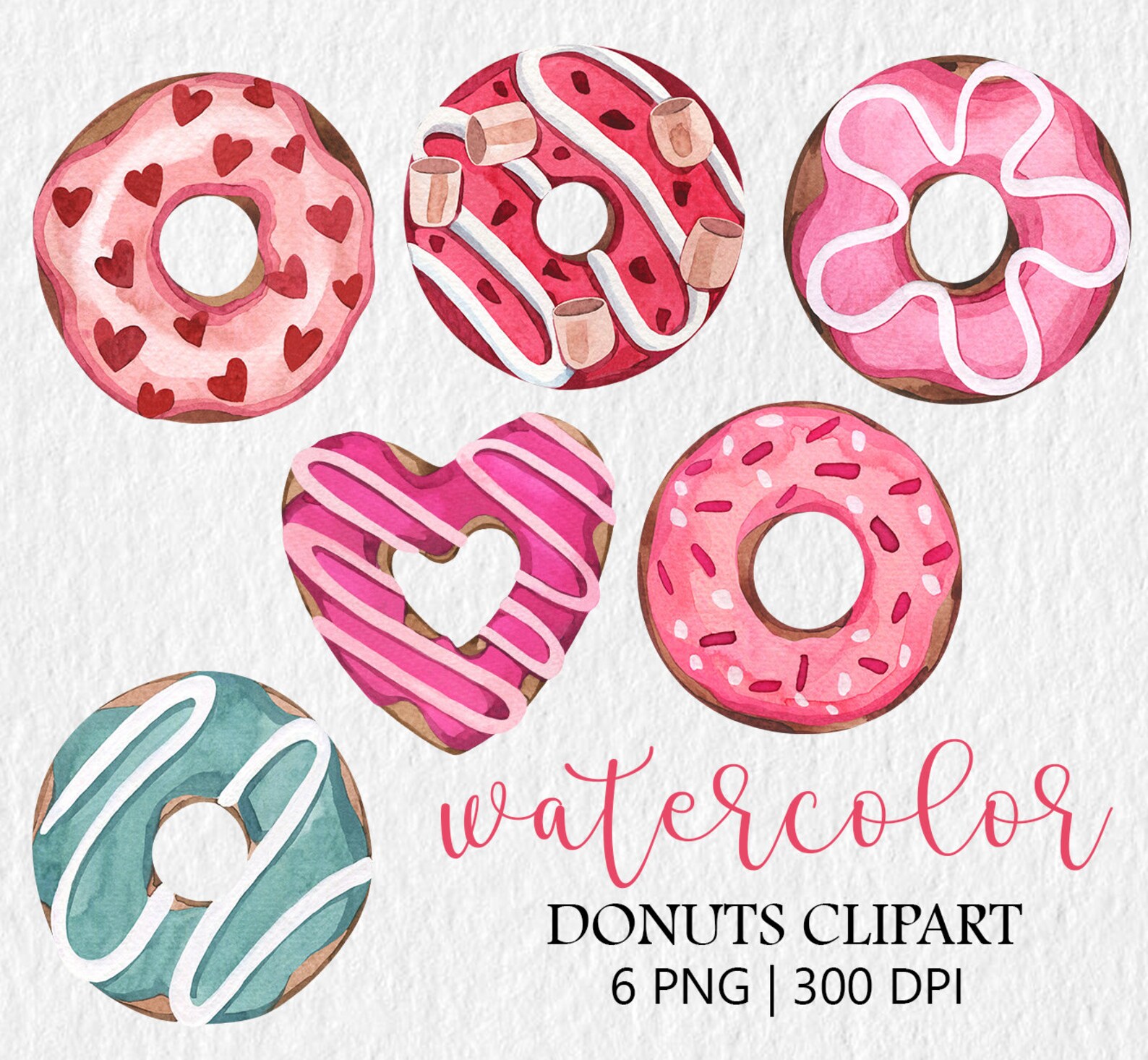 Watercolor Donut Clipart Bakery Clip Art Birthday Party - Etsy