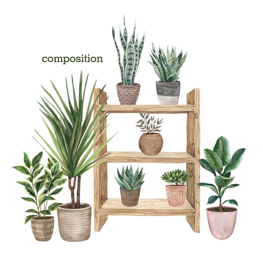 Watercolor House Plants Clipart Indoor Plants Greenery Home - Etsy