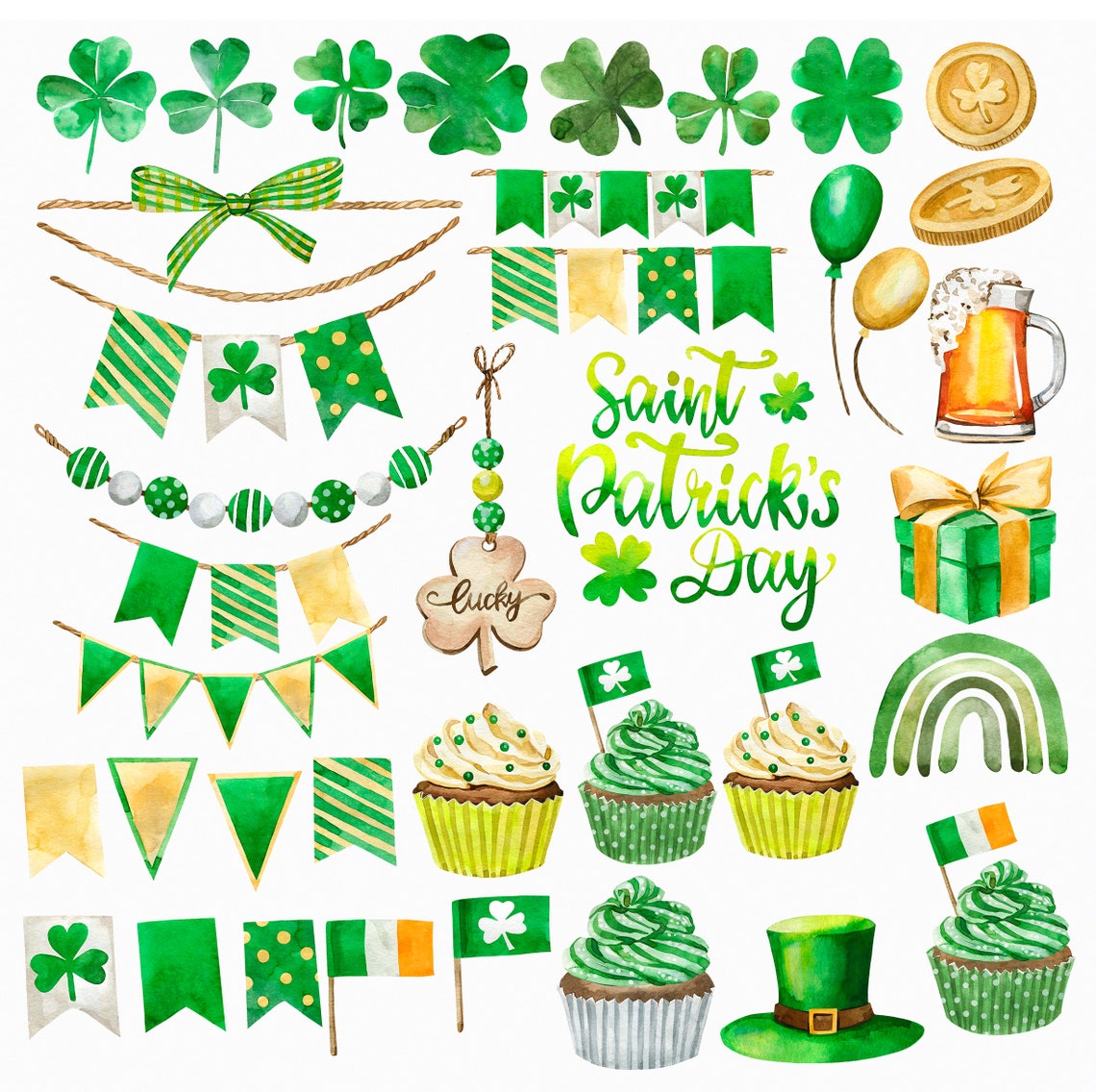 St. Patricks Day Clipart Watercolor Clipart PNG St - Etsy