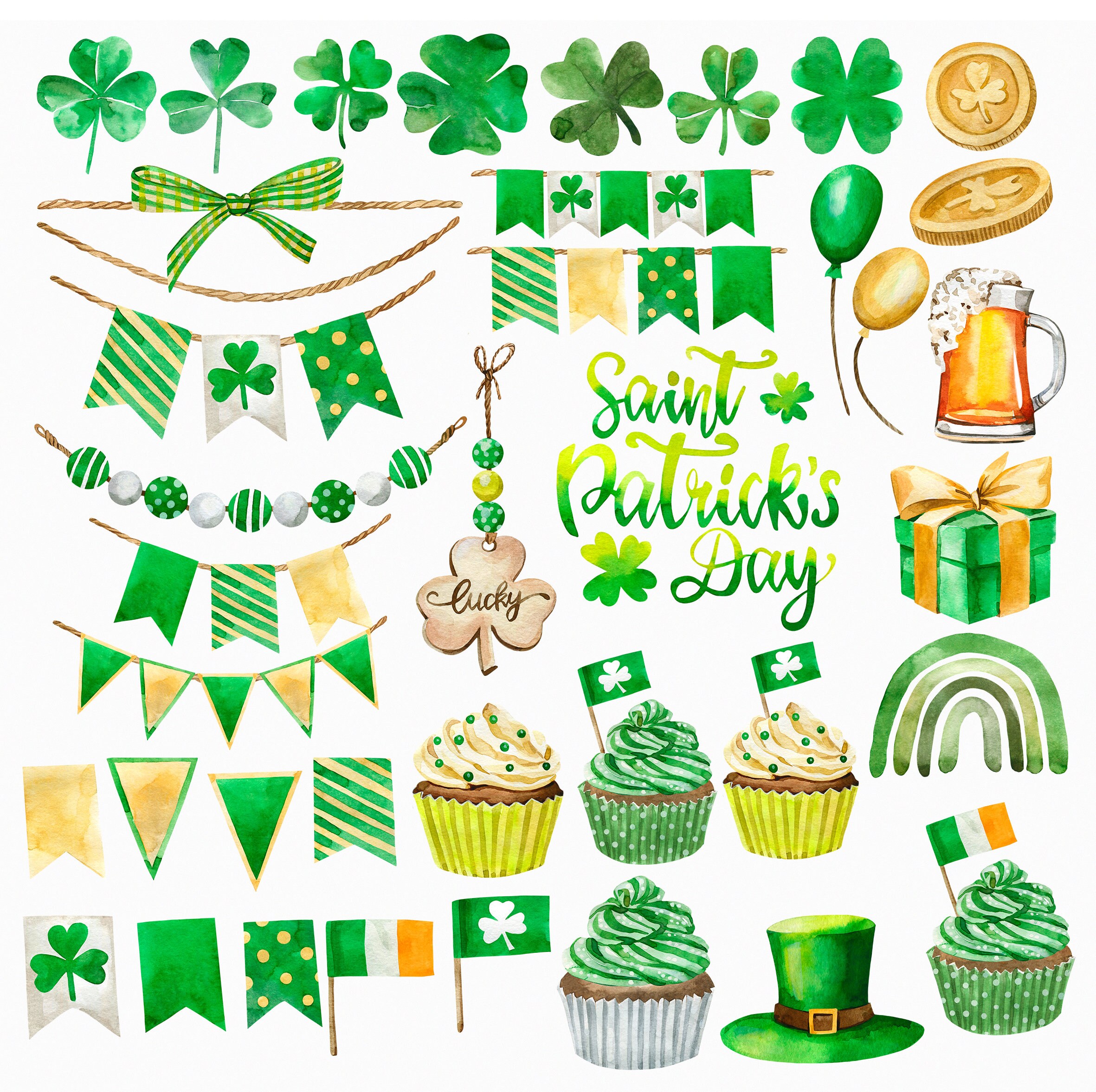 St. Patricks Day Clipart Watercolor Clipart PNG St - Etsy