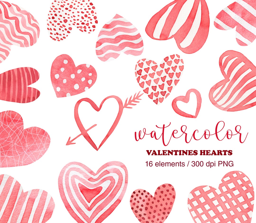 Red Watercolor Hearts Clipart, Valentines Day Clip Art, Love Clipart ...