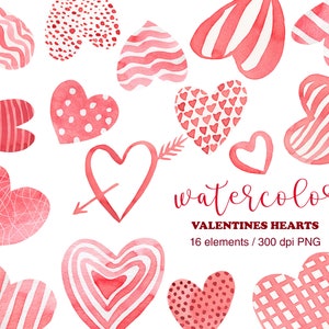Red Watercolor Hearts Clipart, Valentines Day Clip Art, Love Clipart ...