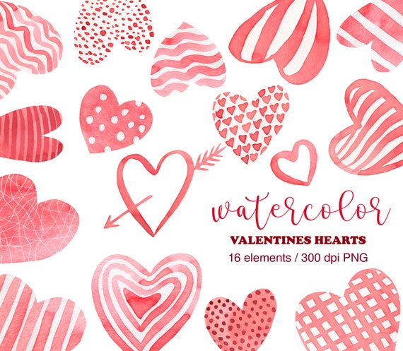 Red Watercolor Hearts Clipart Valentines day clip art Love | Etsy