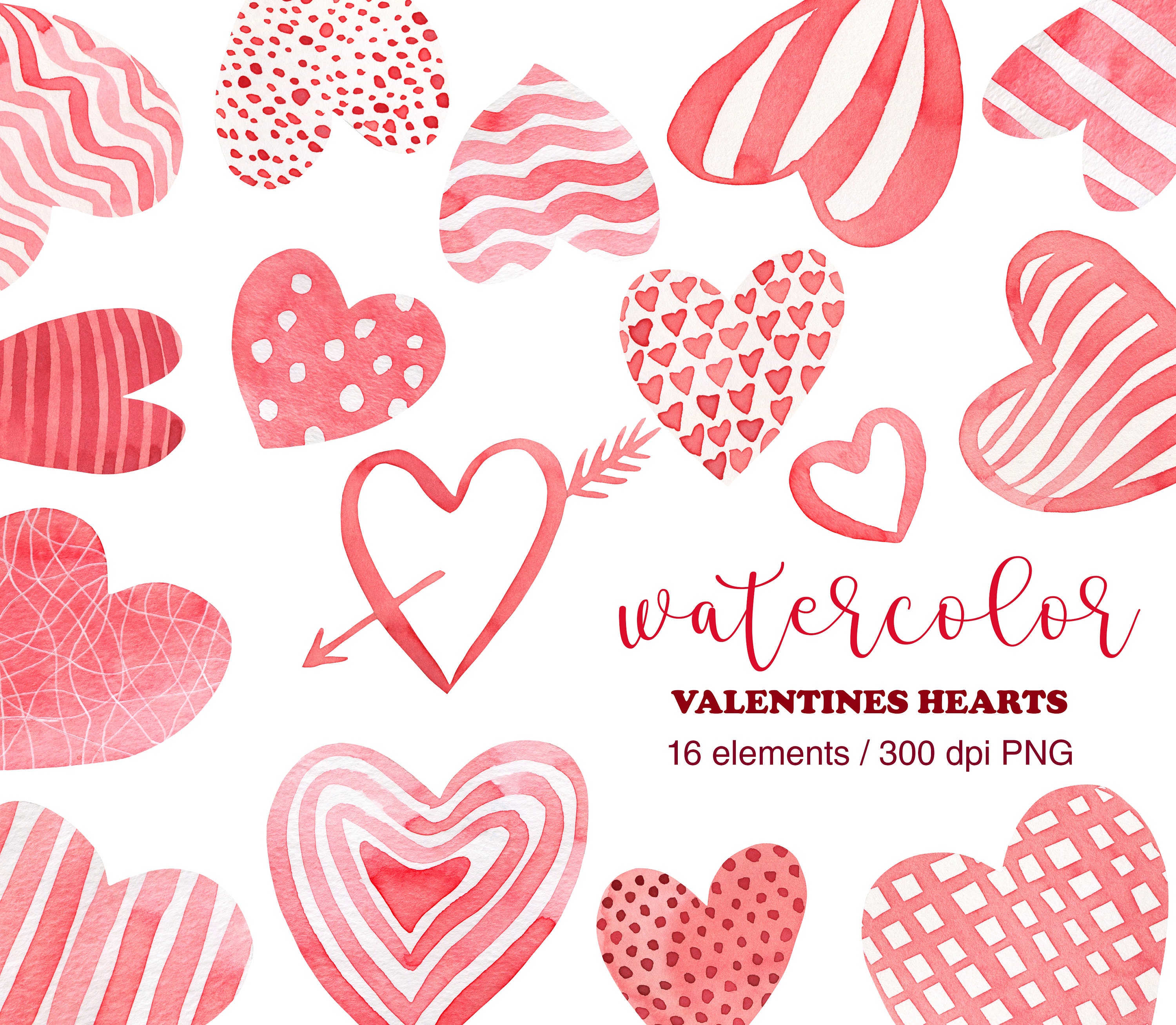 Red Watercolor Hearts Clipart Valentines day clip art Love | Etsy