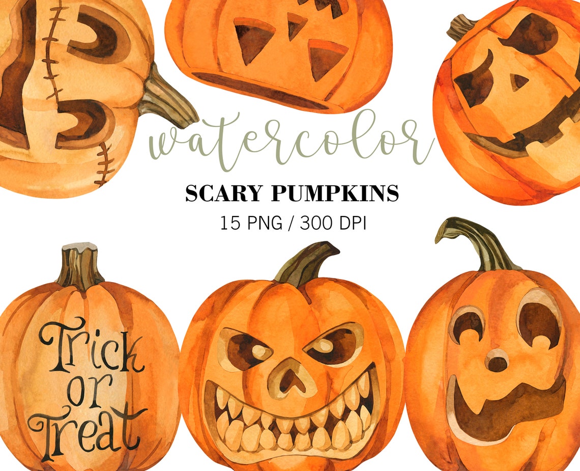 Watercolor Halloween Pumpkin Clipart Pumpkin PNG Fall | Etsy