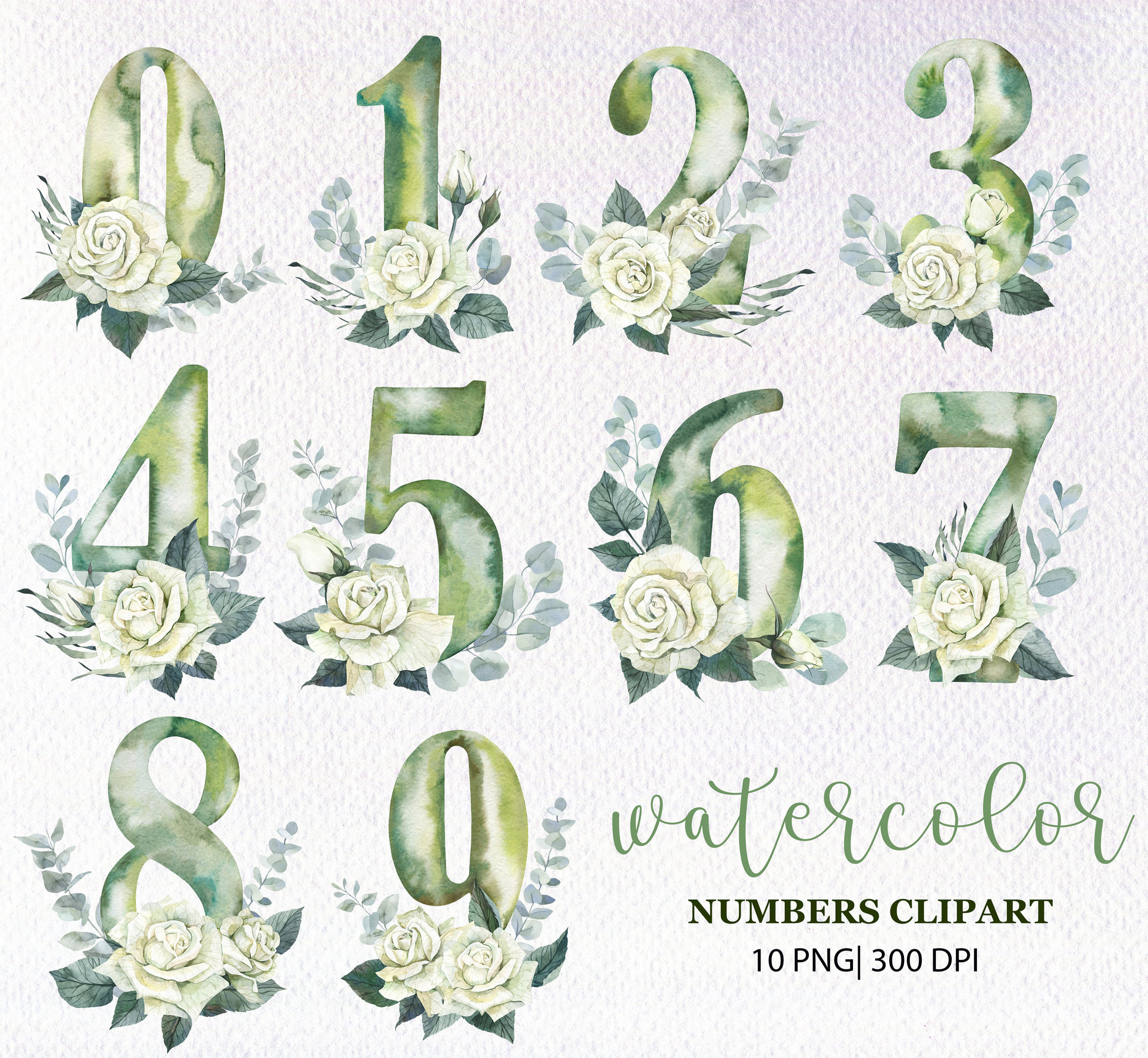 Watercolor Numbers Clipart Floral Number Clip Art White - Etsy