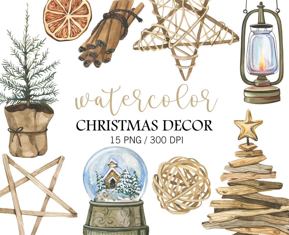 Watercolor Christmas Decor Clipart Christmas Tree Winter - Etsy