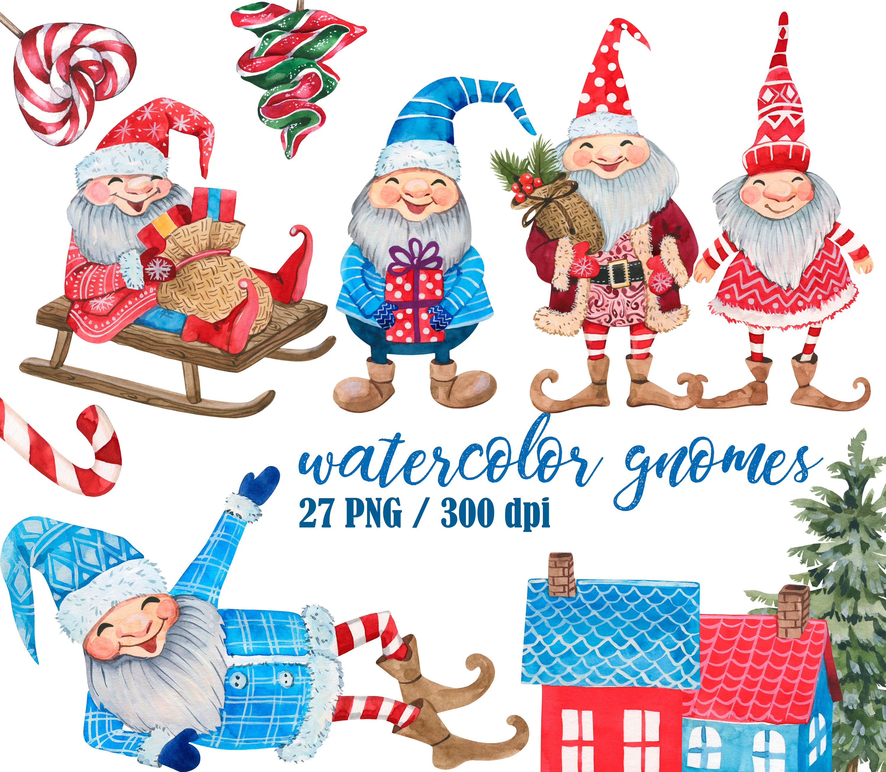 Watecolor Christmas Gnomes Christmas Decor Santa Gnomes PNG - Etsy