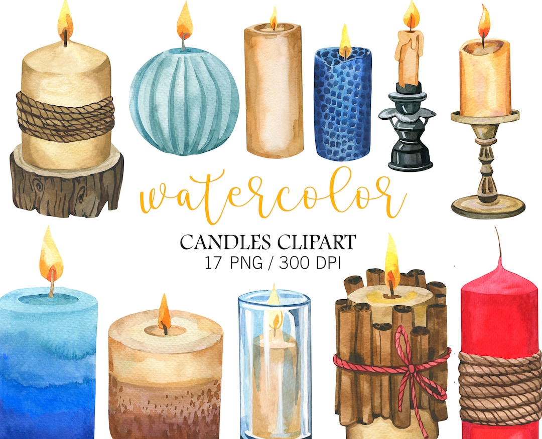 Watercolor Candles Clipart, Christmas Decor, Christmas Clipart, PNG ...