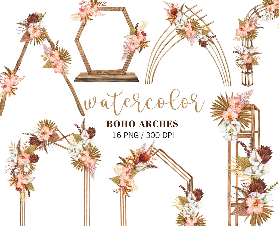 Boho Wedding Arch, Boho Flowers Decor, Watercolor Wedding Decor ...