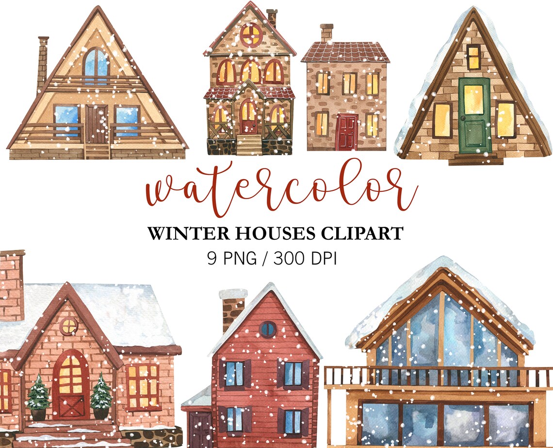 Watercolor House Clipart Christmas Clipart Christmas Decor - Etsy