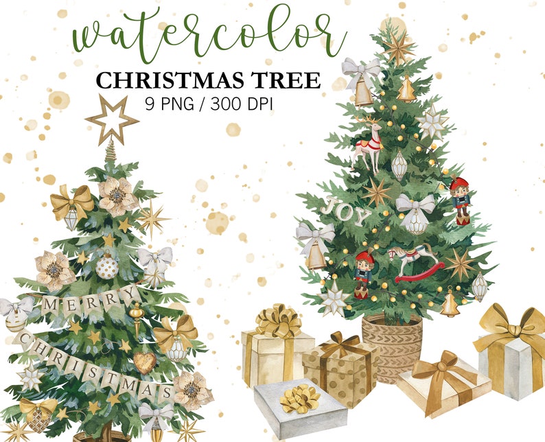 Watercolor Christmas Tree Clipart Pine Tree Clipart - Etsy