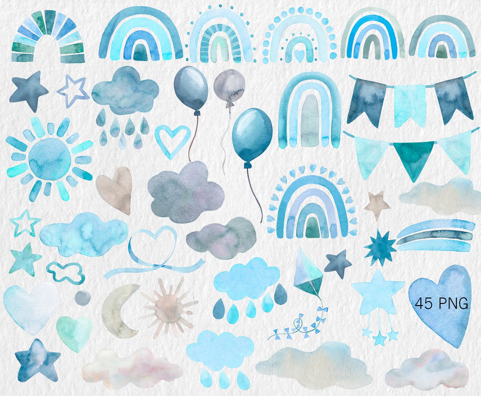 Watercolor Blue Rainbow Clipart Nursery Decor Baby Shower - Etsy