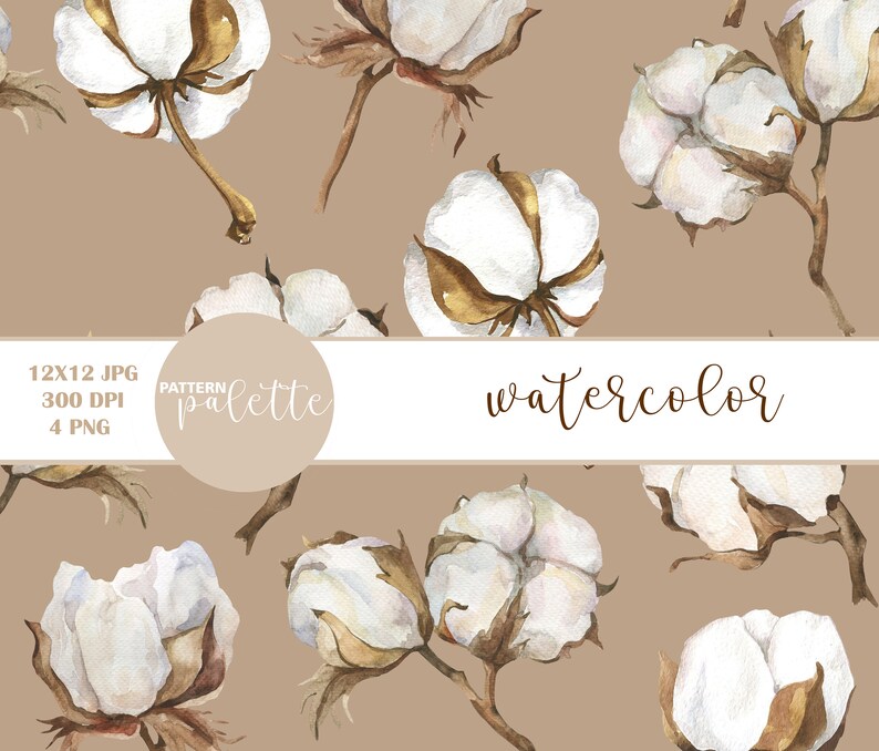 Watercolor Cotton Seamless Pattern Cotton Plant Pattern | Etsy