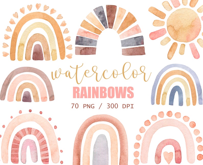 Watercolor Rainbow Clipart Nursery Wall Art Baby Shower - Etsy Canada