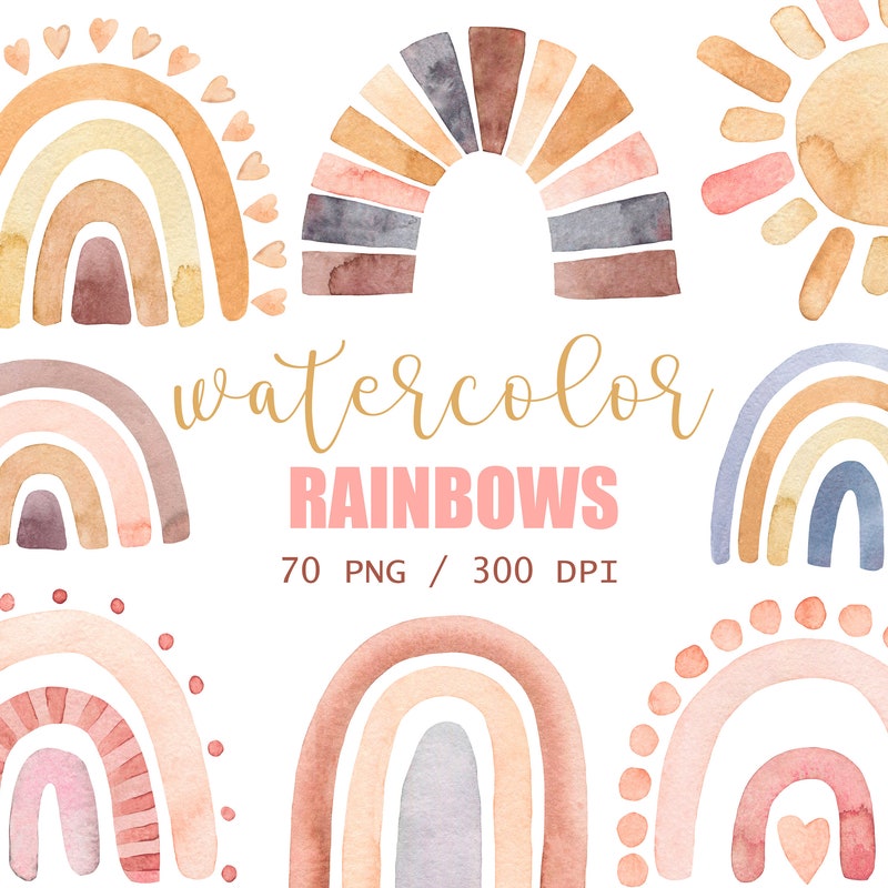 Boho Rainbow Clipart - Etsy