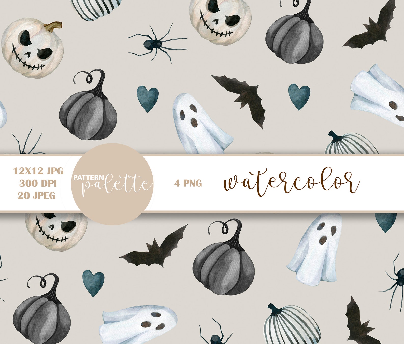 Watercolor Halloween Seamless Patterns, Halloween Digital Paper, PNG ...