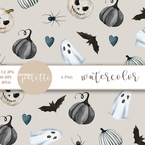 Watercolor Halloween Seamless Patterns, Halloween Digital Paper, PNG ...
