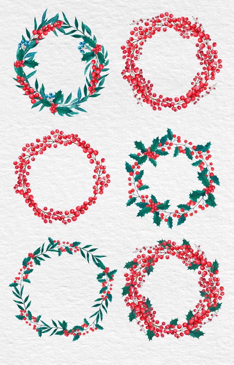 Watercolor Christmas Wreath, Christmas Red Berries, Holly Jolly Clip ...