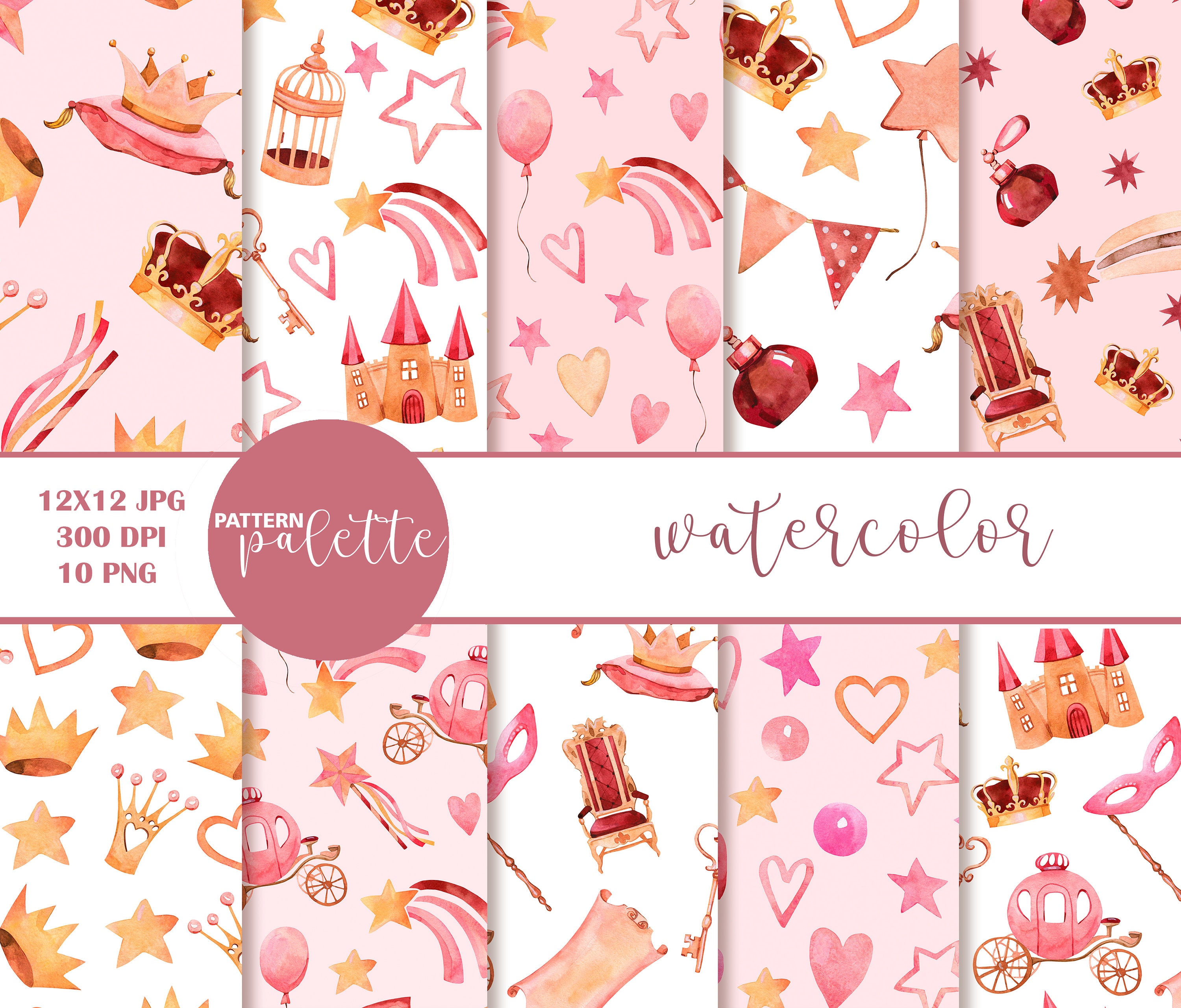 Watercolor Princess Seamless Pattern Princess Digital Paper | Etsy