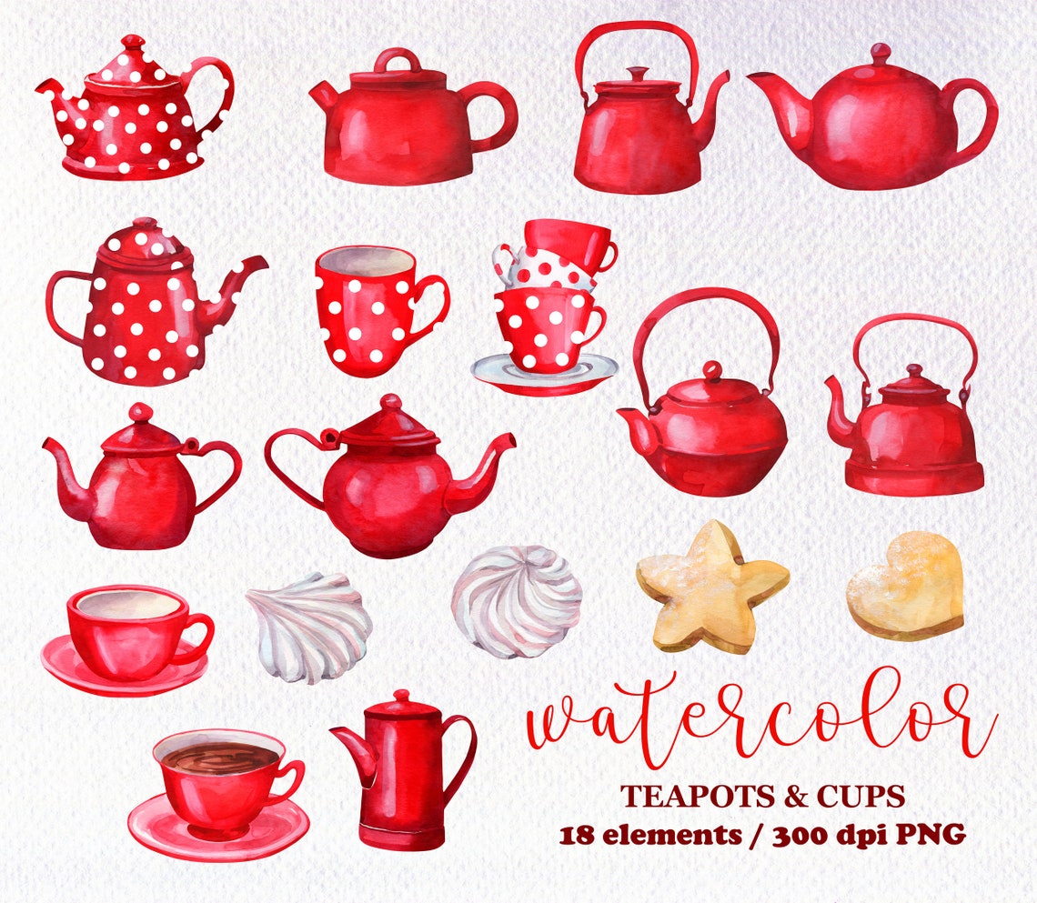 Watercolor Teapot and Teacup Clipart Watercolor Tea party | Etsy