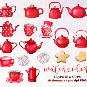 Watercolor Teapot and Teacup Clipart, Watercolor Tea Party Invitation ...