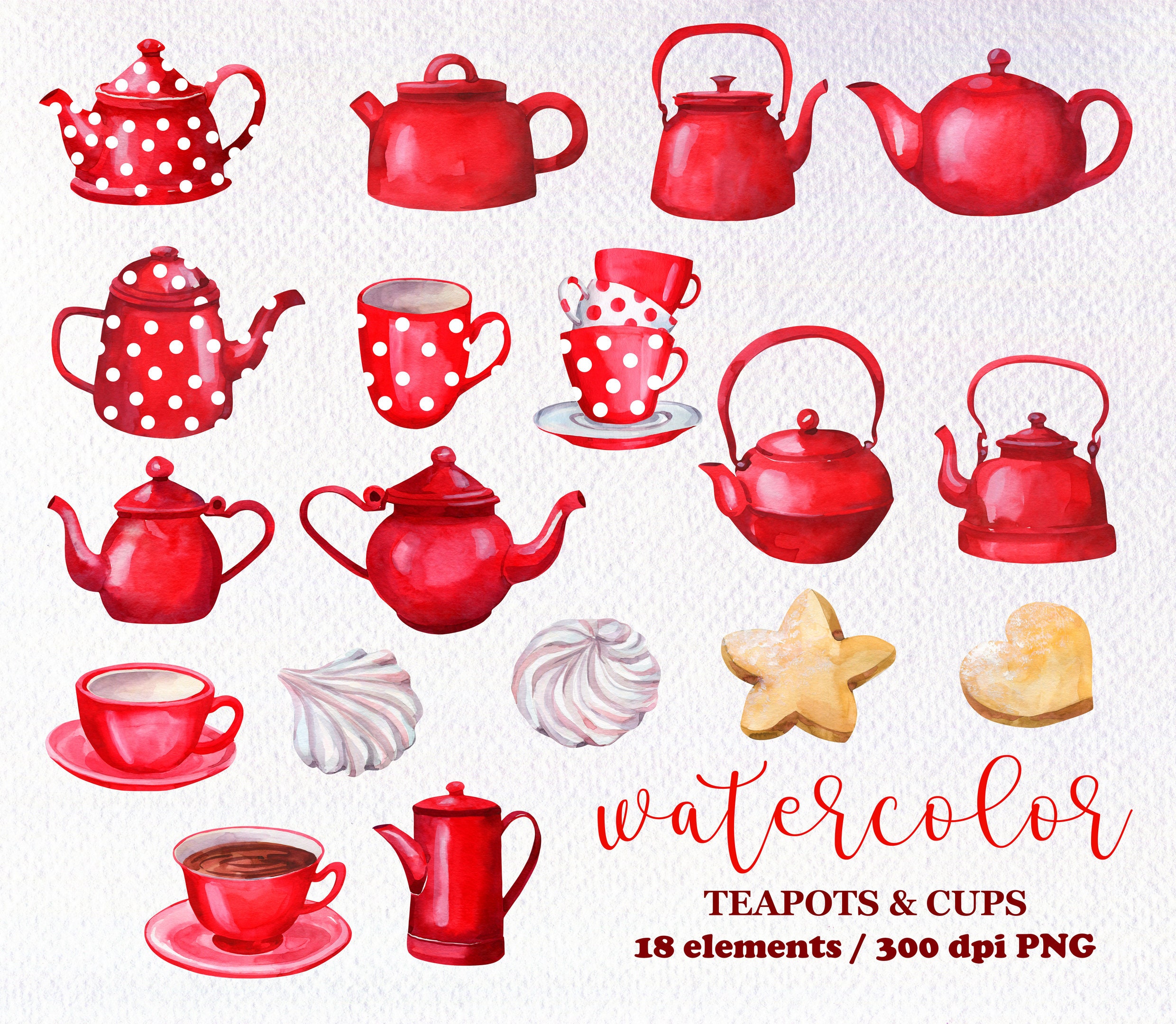 Watercolor Teapot and Teacup Clipart Watercolor Tea Party - Etsy