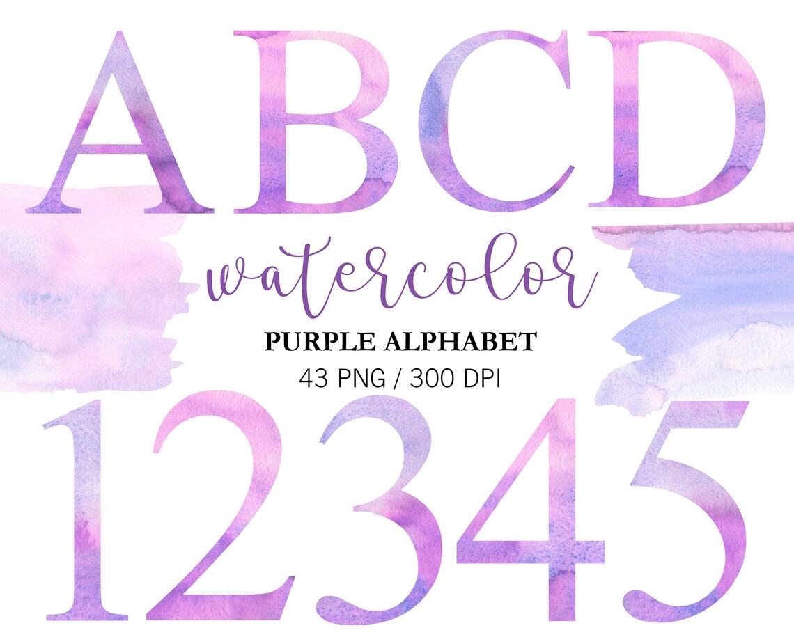 Watercolor Purple Alphabet Clipart Alphabet PNG Watercolor - Etsy