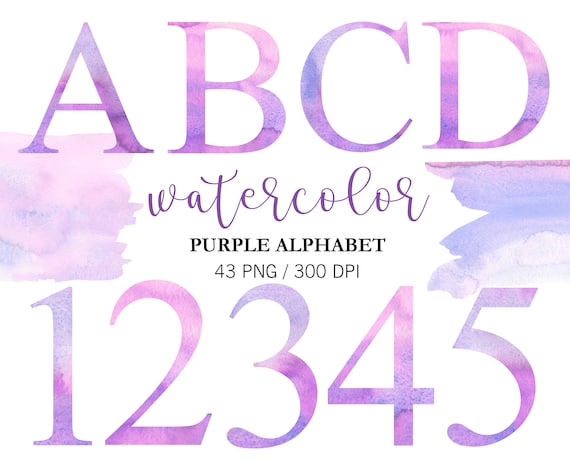 Watercolor Purple Alphabet Clipart Alphabet PNG Watercolor | Etsy