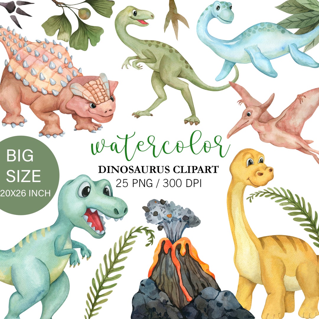 Watercolor Dinosaur Clipart Cute Dinosaur Clipart Nursery Clipart PNG ...