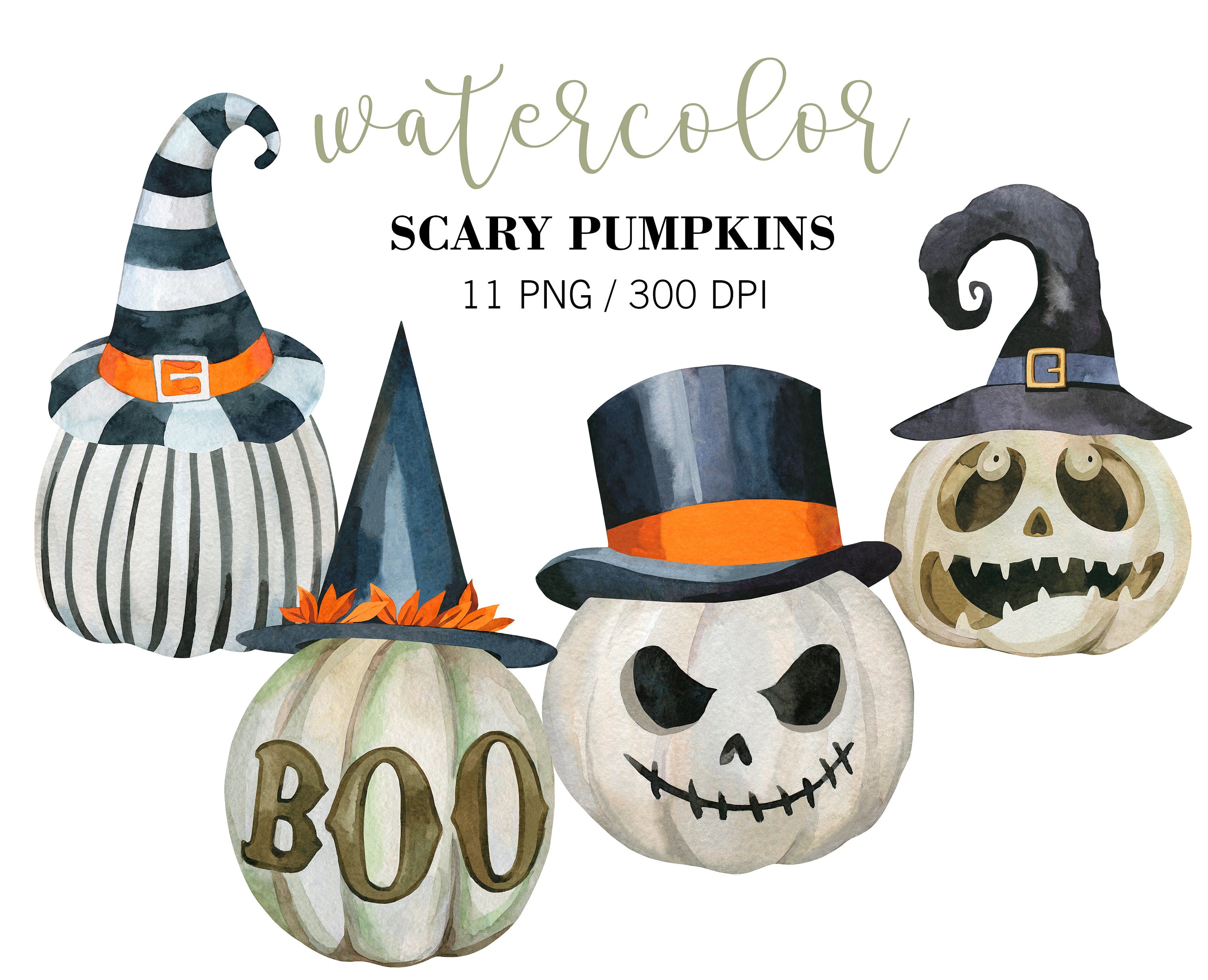Watercolor Halloween Pumpkin Clipart Pumpkin PNG Fall - Etsy
