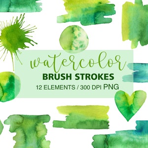 Watercolor Green Splashes Clipart, PNG, Wedding Clipart, Watercolor ...