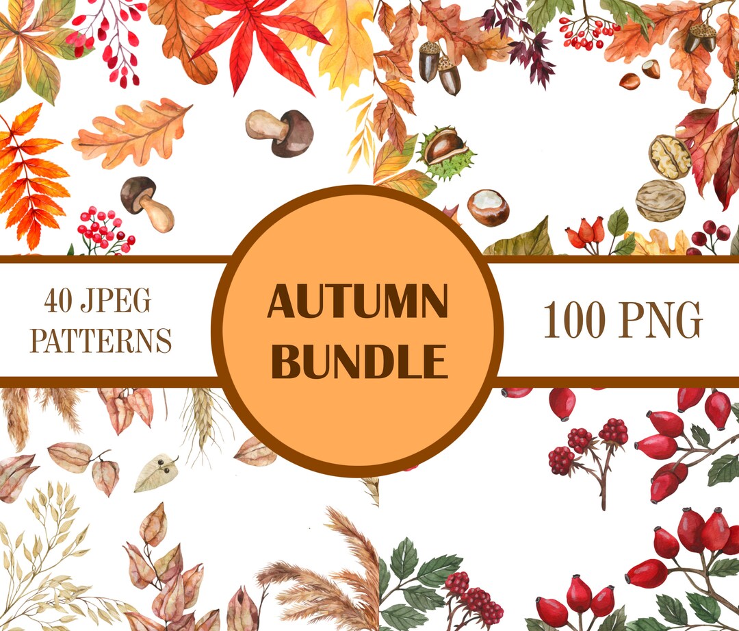 Big Autumn Bundle, Watercolor Fall Clipart, Watercolor Clipart BUNDLE ...