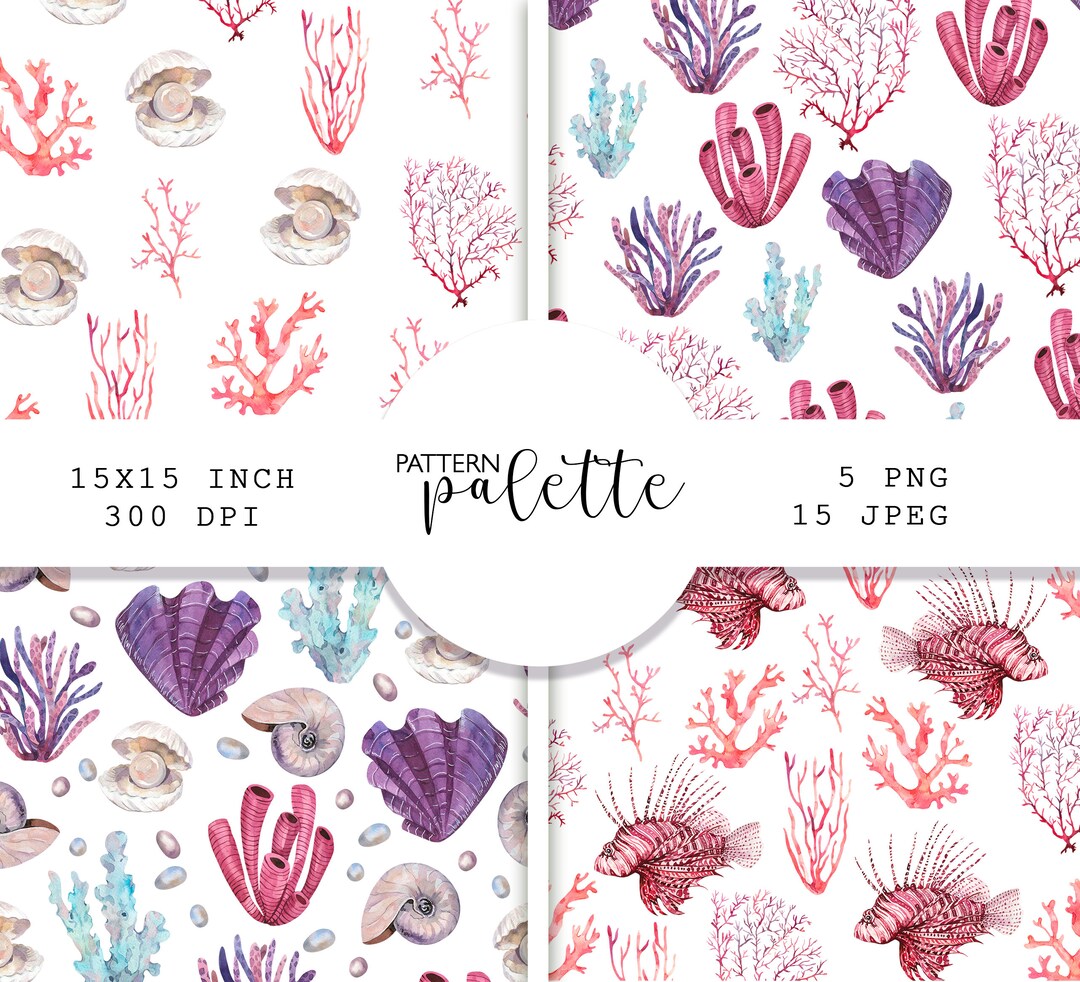 Watercolor Coral Reef Seamless Pattern, Ocean Coral Reef, Digital Sea ...