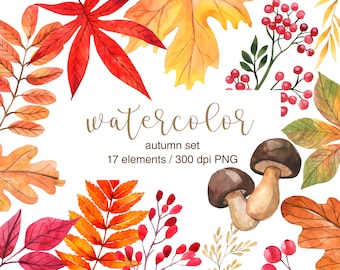 Watercolor Autumn Leaves Clipart, Hand Painted, Fall Leaf, Autumn Decor ...