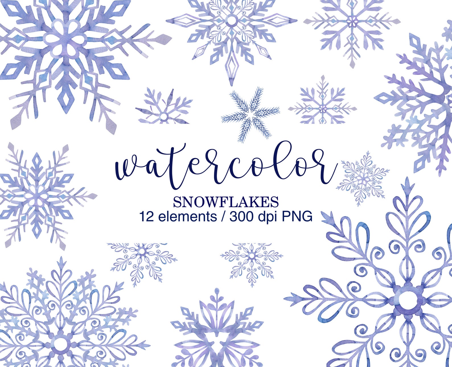 Watercolor Snowflakes Clipart Watercolor Snow Collection - Etsy