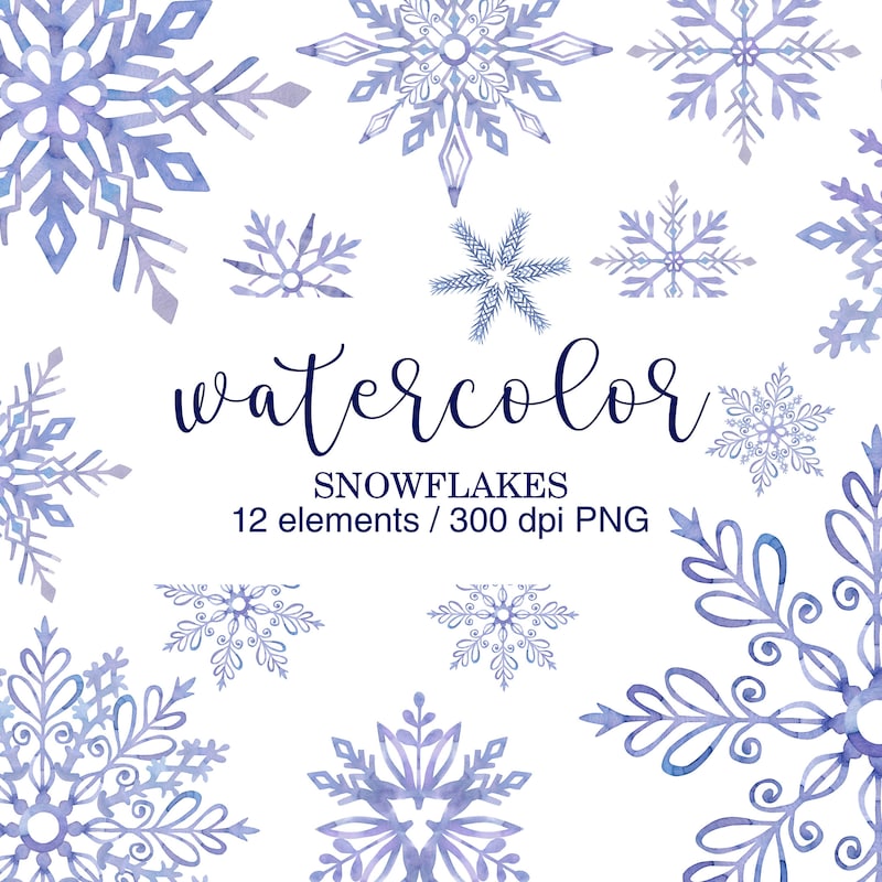 Watercolor Snowflakes Clipart - Etsy