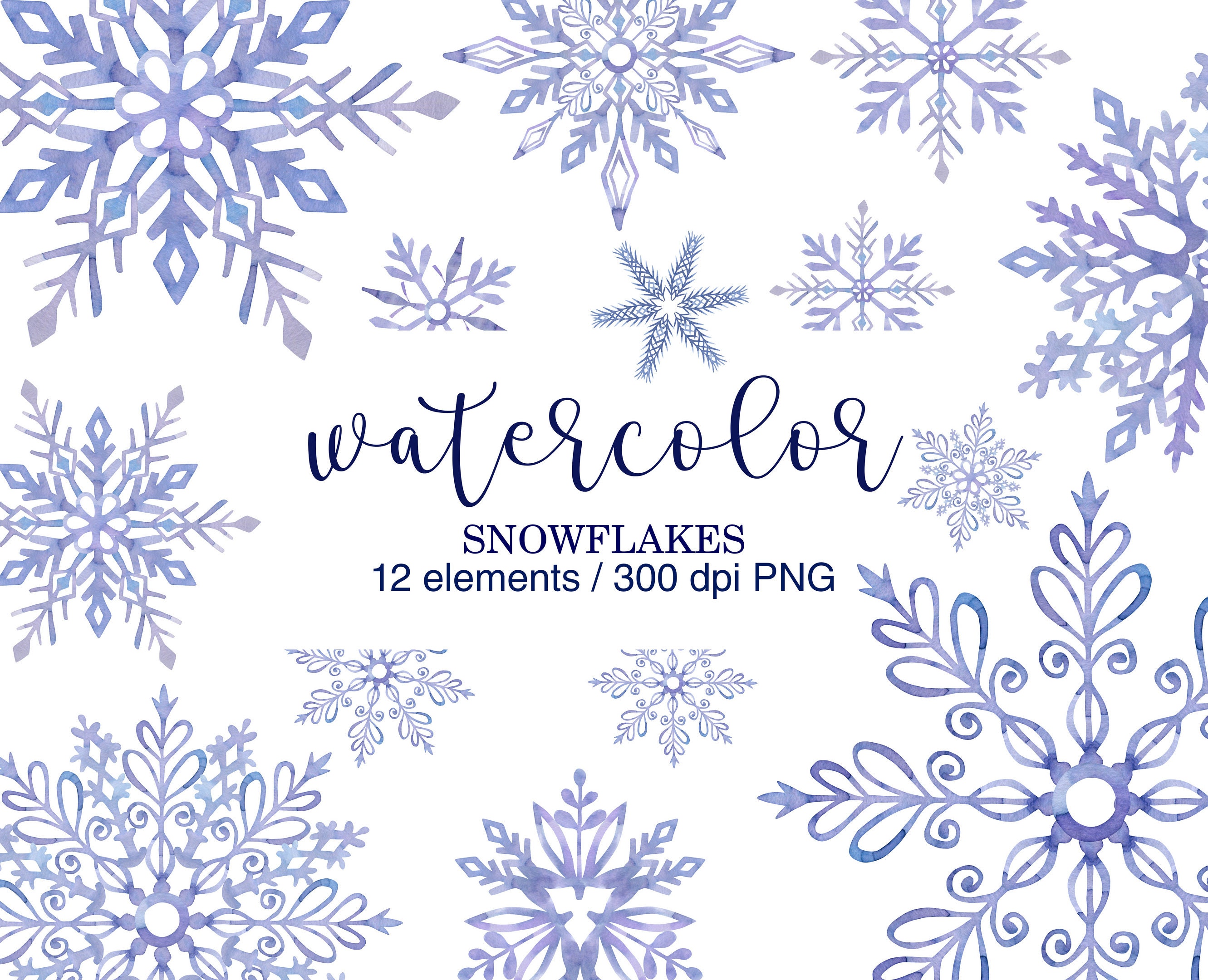 Watercolor Snowflakes Clipart Watercolor Snow Collection - Etsy