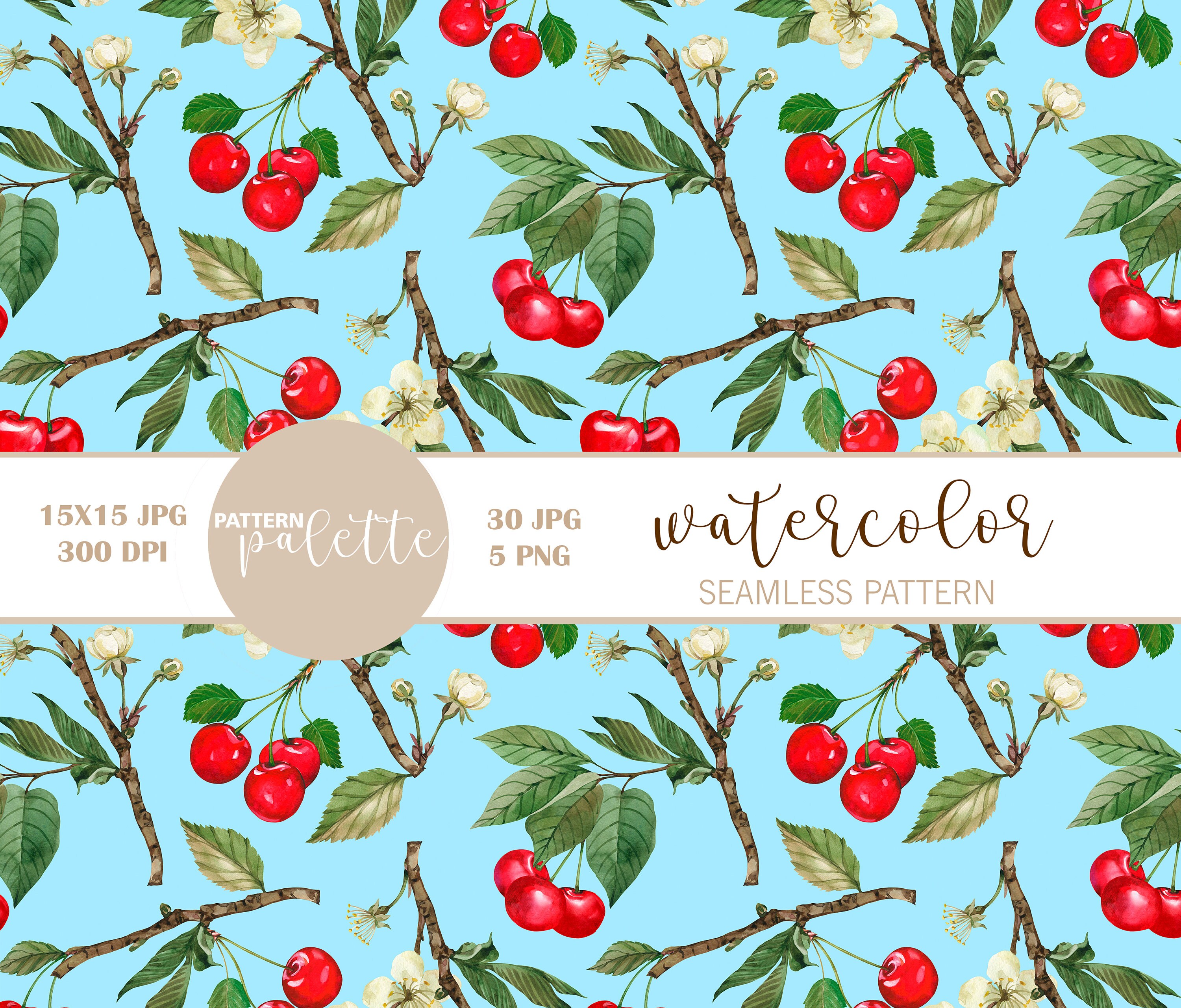Summer papers Red cherry patterns Seamless patterns Watercolor paper ...