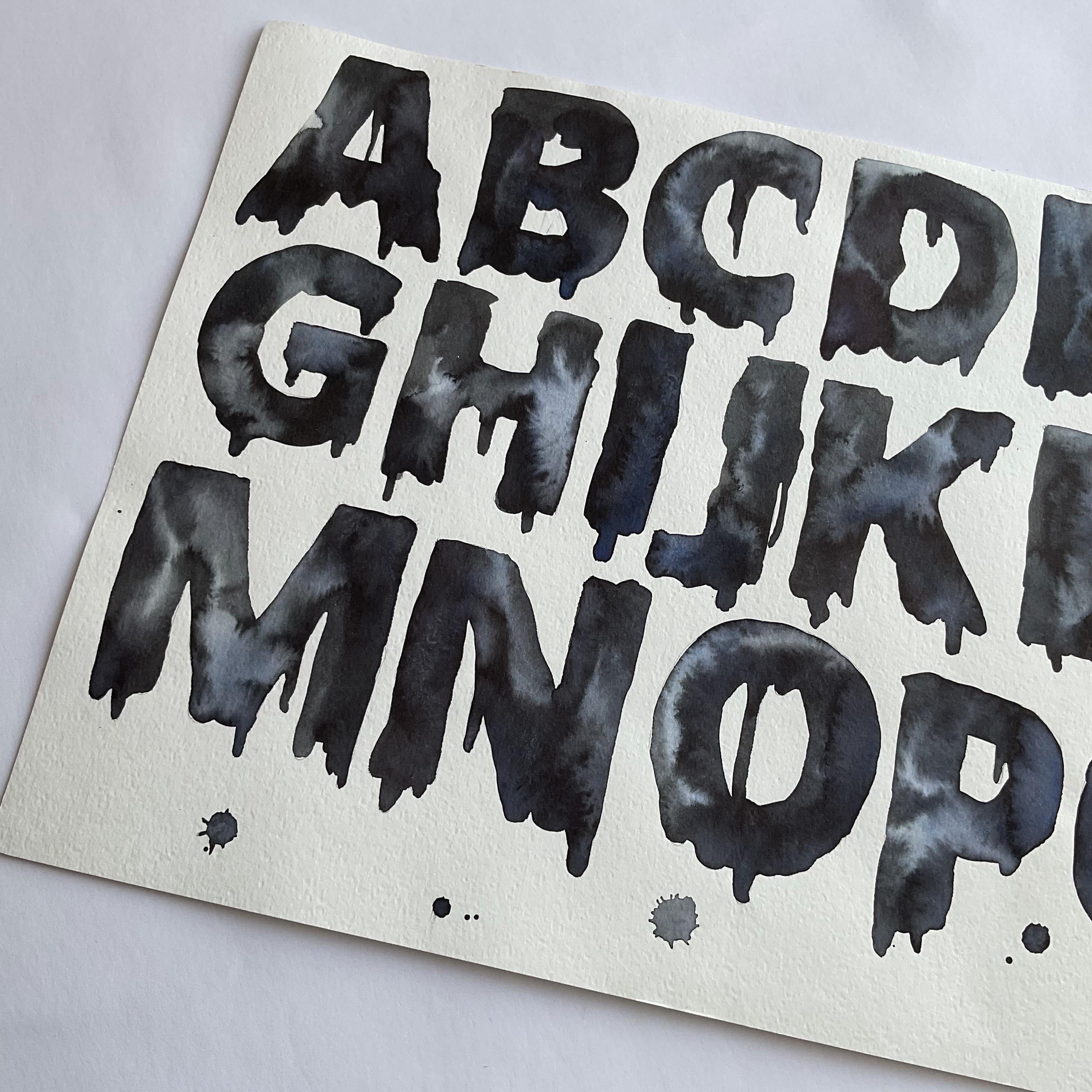 Watercolor Black Alphabet Clipart, Alphabet PNG, Black Watercolor ...