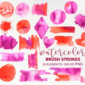 Watercolor Pink Splashes Clipart, PNG, Wedding Clipart, Watercolor Red ...