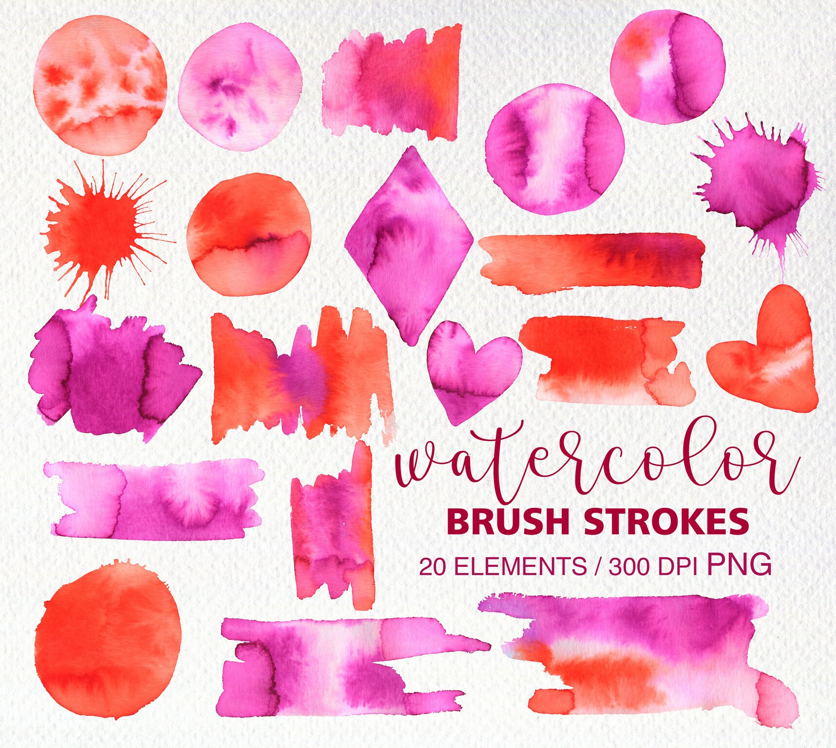 Watercolor Pink Splashes Clipart, PNG, Wedding Clipart, Watercolor Red ...